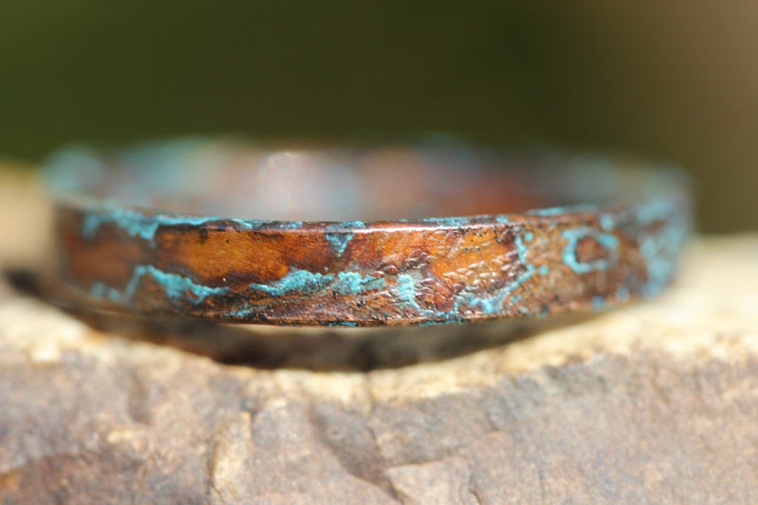 Copper Patina Ring * Solid Copper *leaf Imprint * Autumn Jewelry * 4mm ...