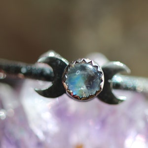 Hecate Ring triple Moon Goddess Ring Hekate 3 Ring Set Moonstone Ring Any Size - Etsy