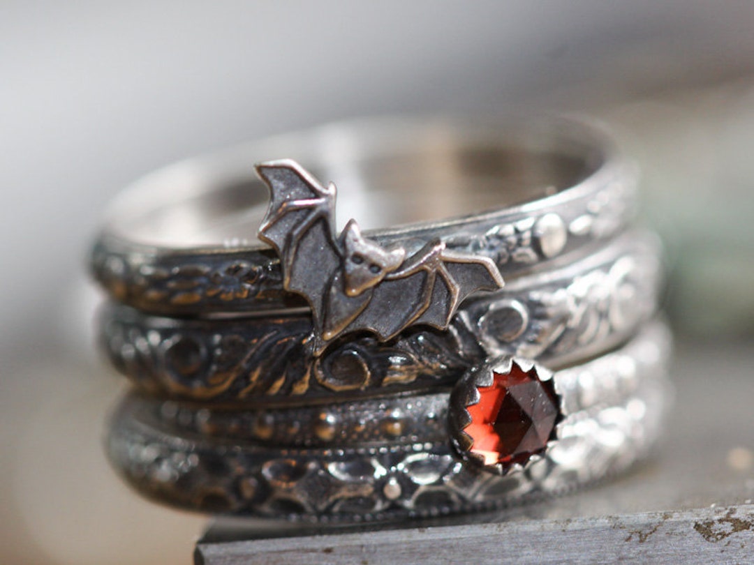 Vampire Bat Ring Set * Solid Sterling Silver Set* Stacker Rings ...