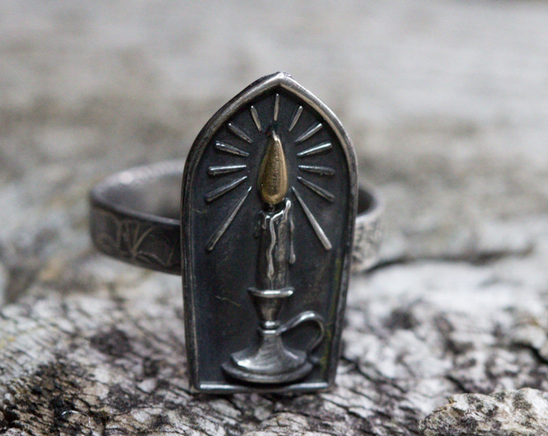 Candlestick Ring * Sterling Silver * Edgar Allan Poe* Ring* Quoth the ...