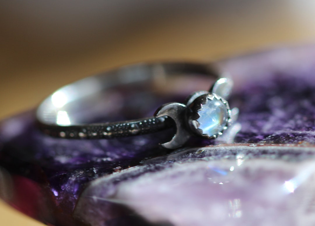 Triple Moon Ring Moonstone Ring Solid Sterling Ring Stacking Ring Goddess Hekate Hecate Moon ...