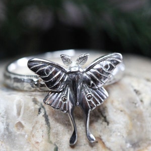 Luna Moth Ring* Rebirth * Solid Sterling Silver * Full Moon Floral Band ...