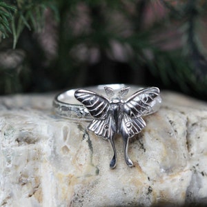 Luna Moth Ring* Rebirth * Solid Sterling Silver * Full Moon Floral Band ...