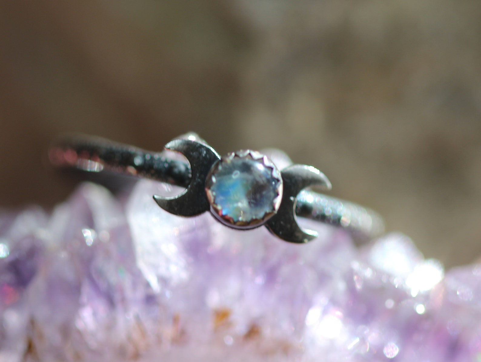 Hecate Ring triple Moon Goddess Ring Hekate 3 Ring Set Moonstone Ring ...