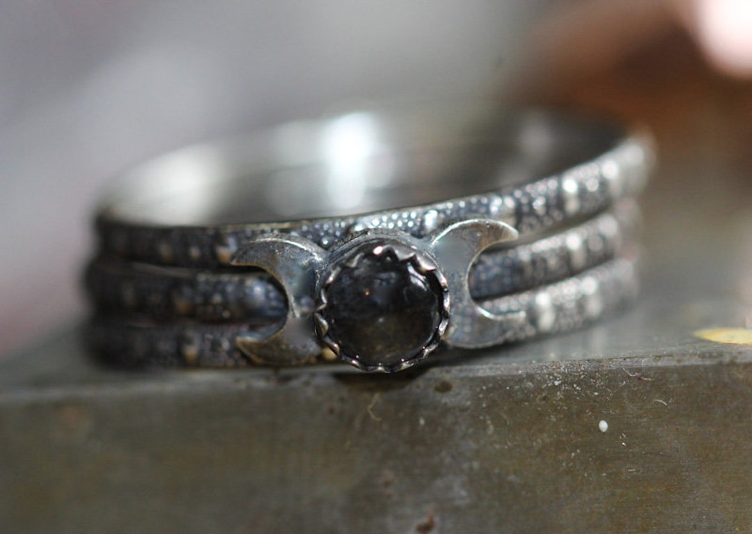 Hecate Ring triple Moon Goddess Ring Hekate 3 Ring Set Moonstone Ring ...