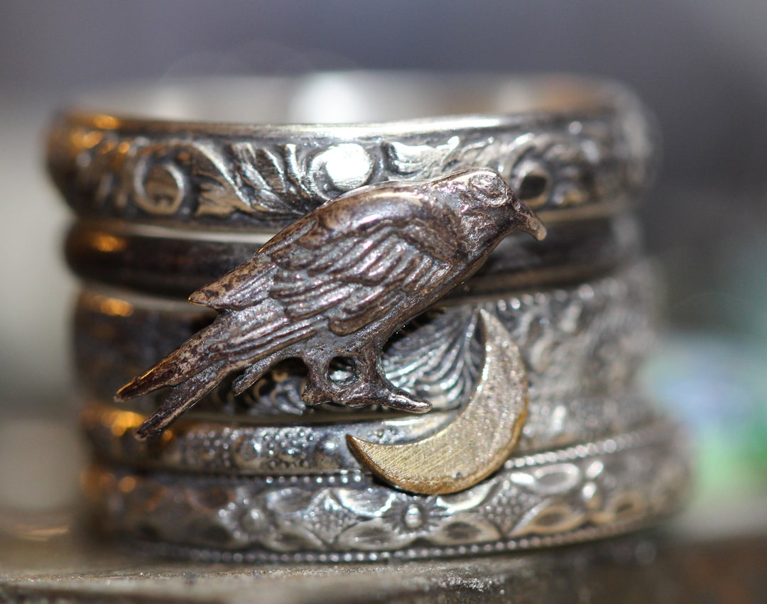 Raven Ring Set* Solid Sterling Silver *nevermore* Witchy Jewelry* Any ...