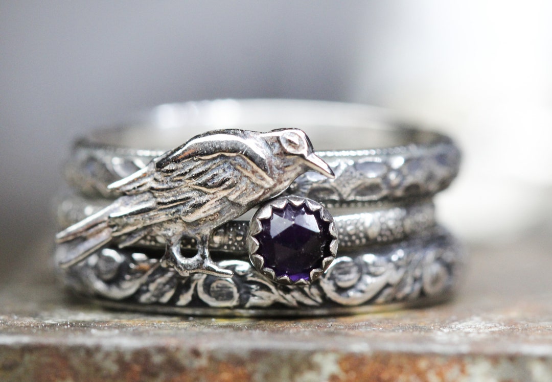 Raven Ring, Solid Sterling Silver * Natural Amethyst * Witchy Jewelry ...