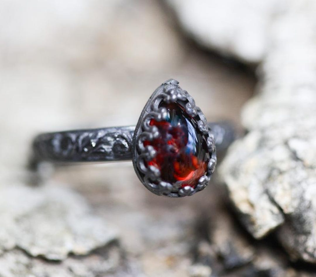 Blood Drop Ring * Genuine Deep Red Almandine Garnet* Solid Sterling ...