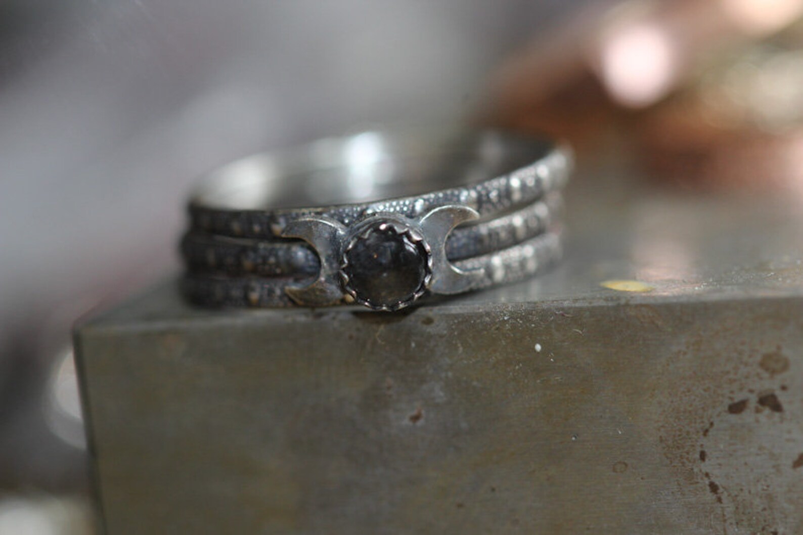 Hecate Ring triple Moon Goddess Ring Hekate 3 Ring Set Moonstone Ring ...