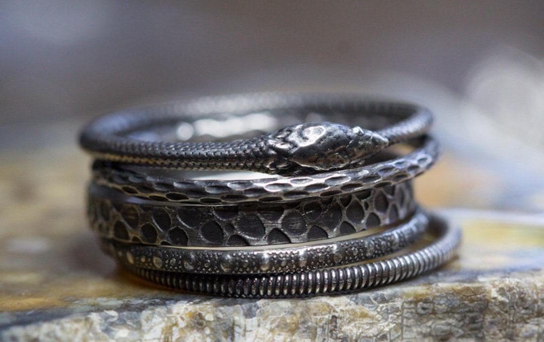 Snake Ring * Set of 5 * Ouroboros * Solid Sterling Silver * Serpent ...