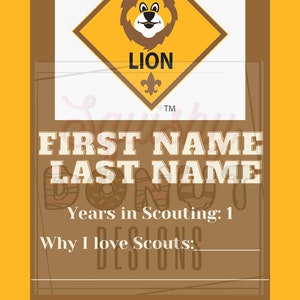 Cub Scout Rank Cards Lion Tiger Bear Wolf Webelos AOL - Etsy