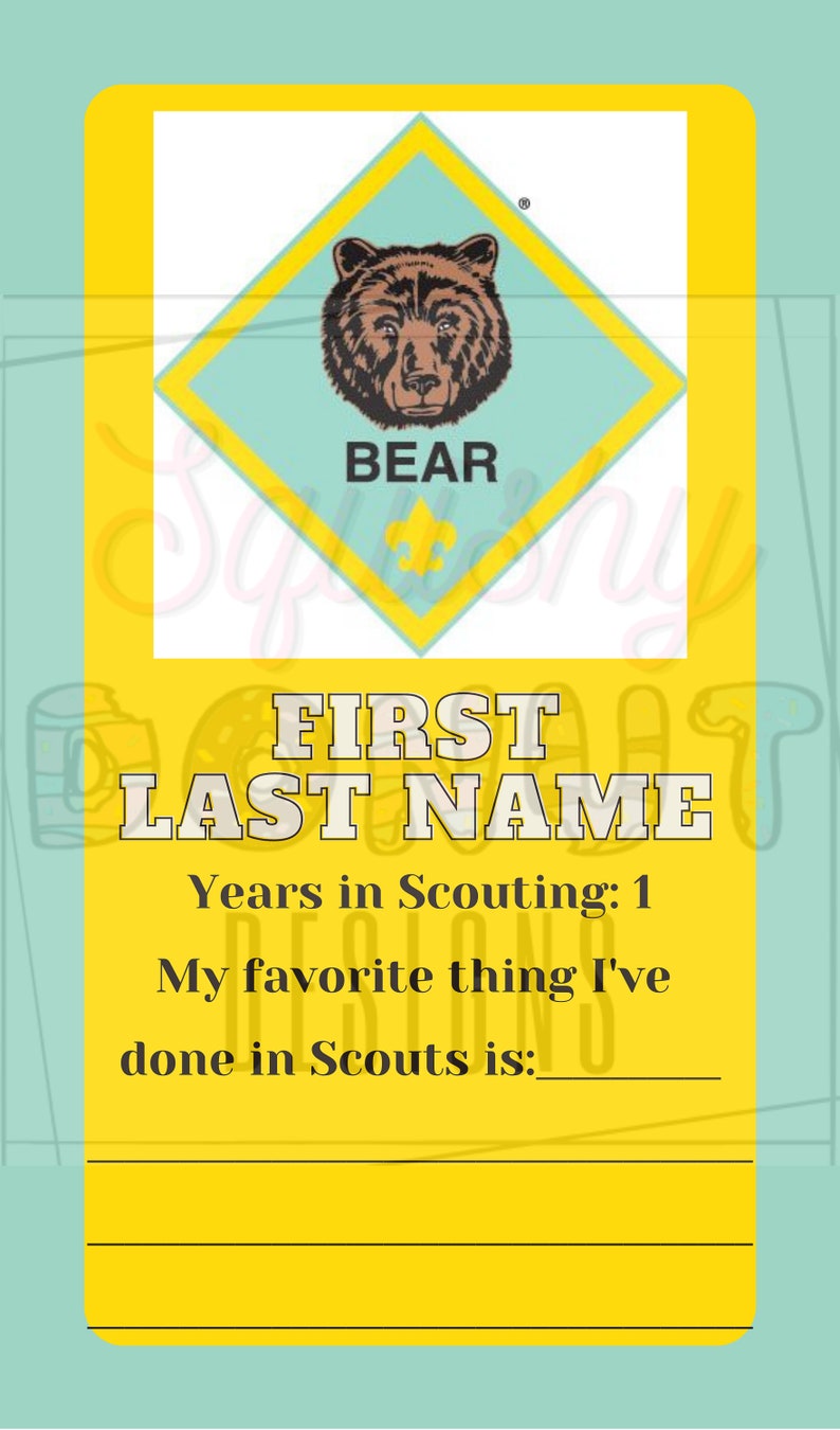 Cub Scout Rank Cards Lion Tiger Bear Wolf Webelos AOL - Etsy