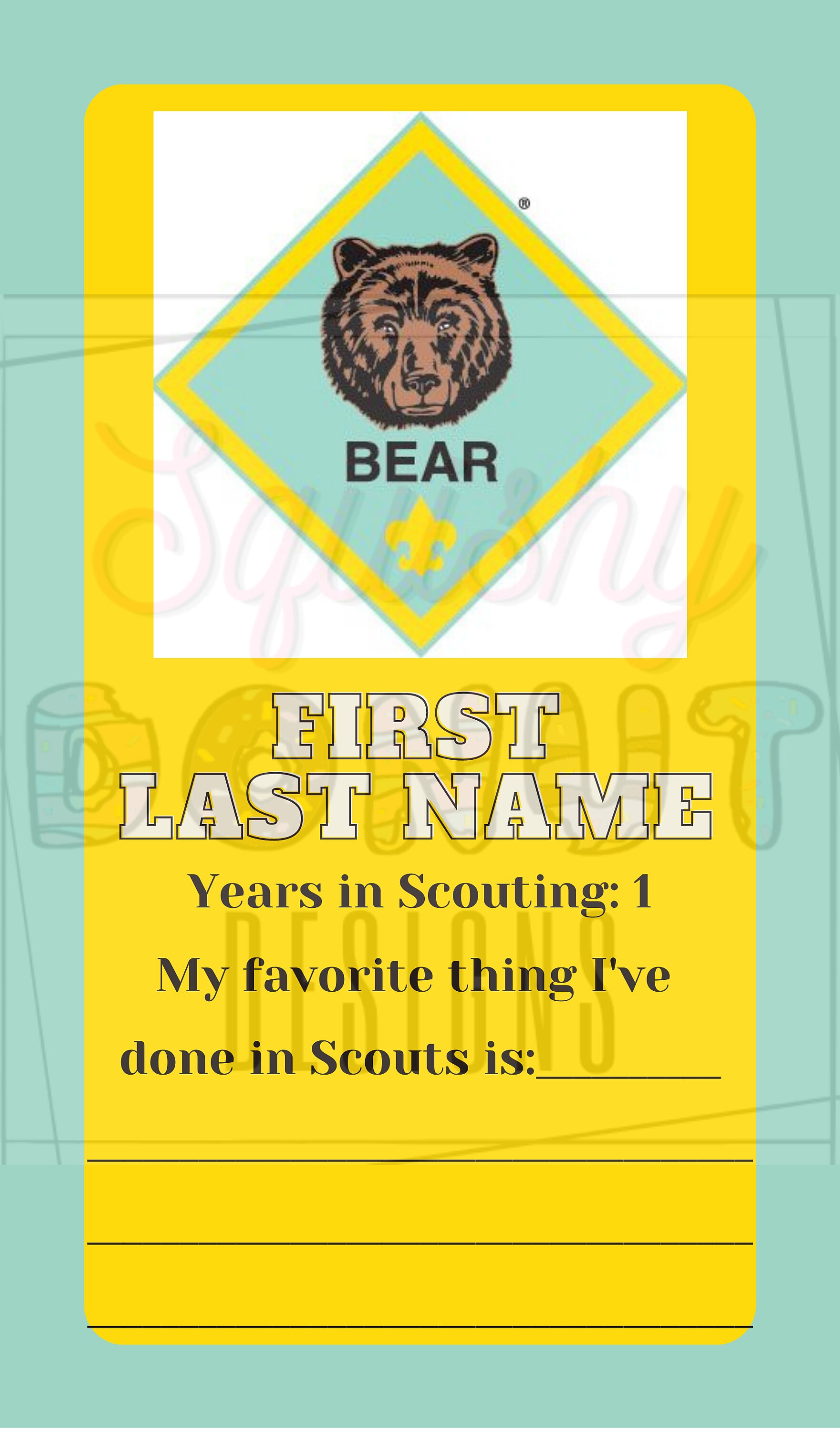 Cub Scout Rank Cards Lion Tiger Bear Wolf Webelos AOL - Etsy