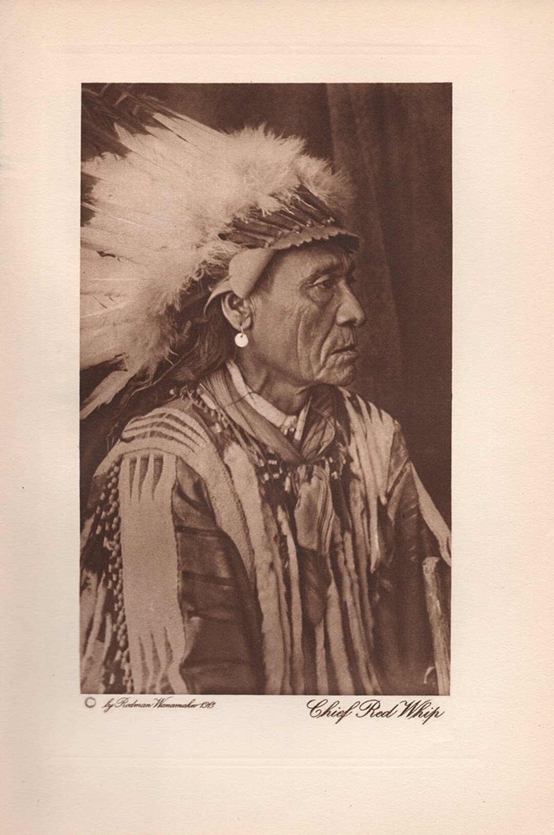 THE VANISHING RACE - Chief Red Whip - Vintage 1914 Photogravure, Native ...