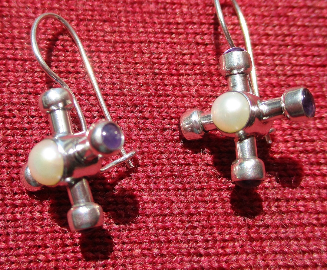 Pearl, Amethyst & Sterling Silver Jacks Earrings - Etsy