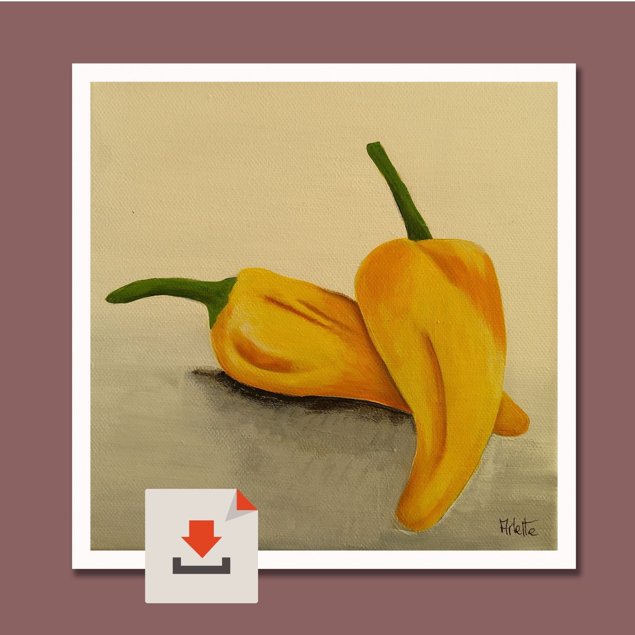 Digital Download, Yellow Pepper Art, Colorful Print, Instant Download ...