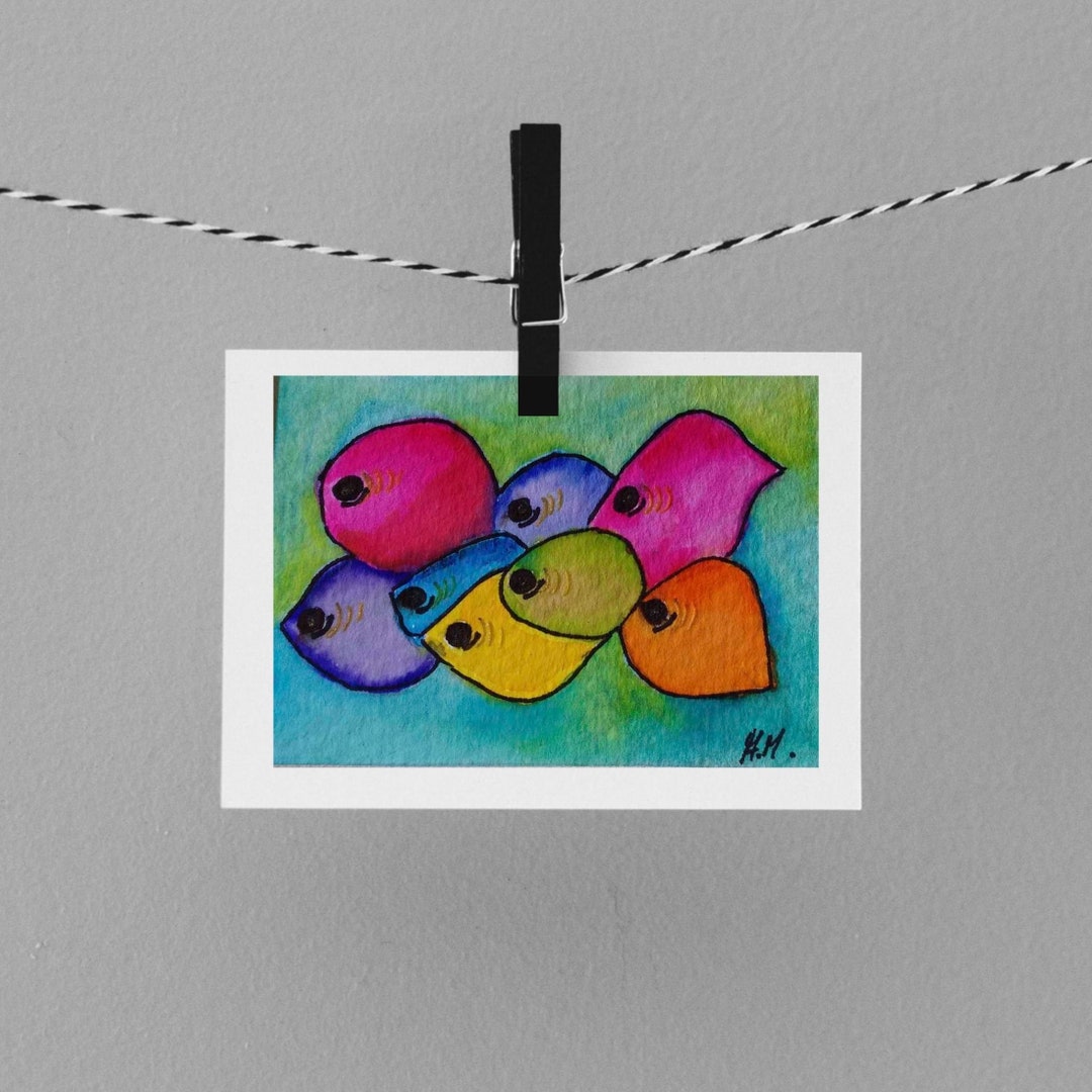 ACEO Watercolor Discus Fish Painting Colorful Fish Art - Etsy