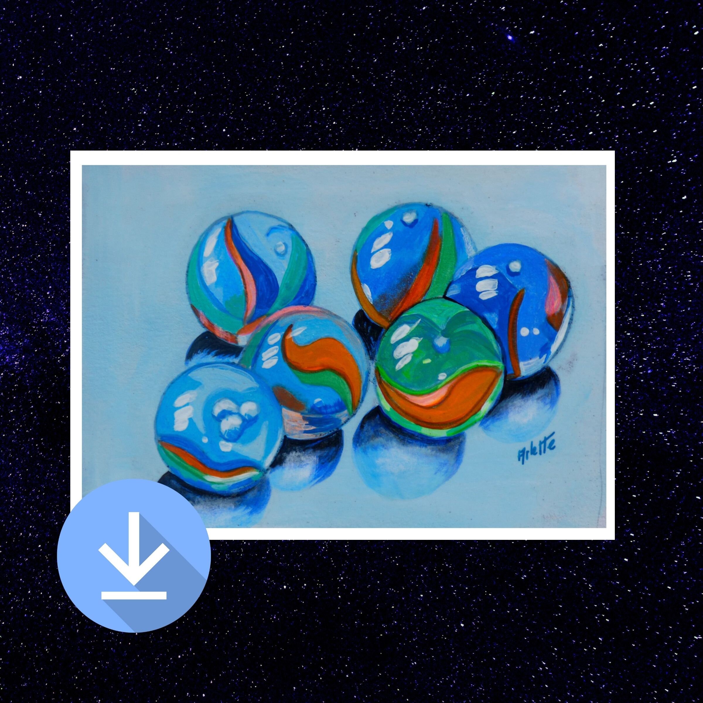 Rolling Marbles, Digital Downloadable Print, Painting of Marbles ...