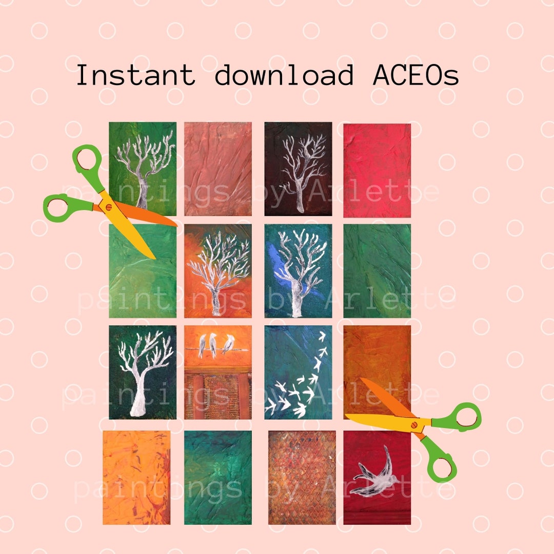 ACEO Background Printable, SET of 16 Aceos, Digital Cards, Collage ...