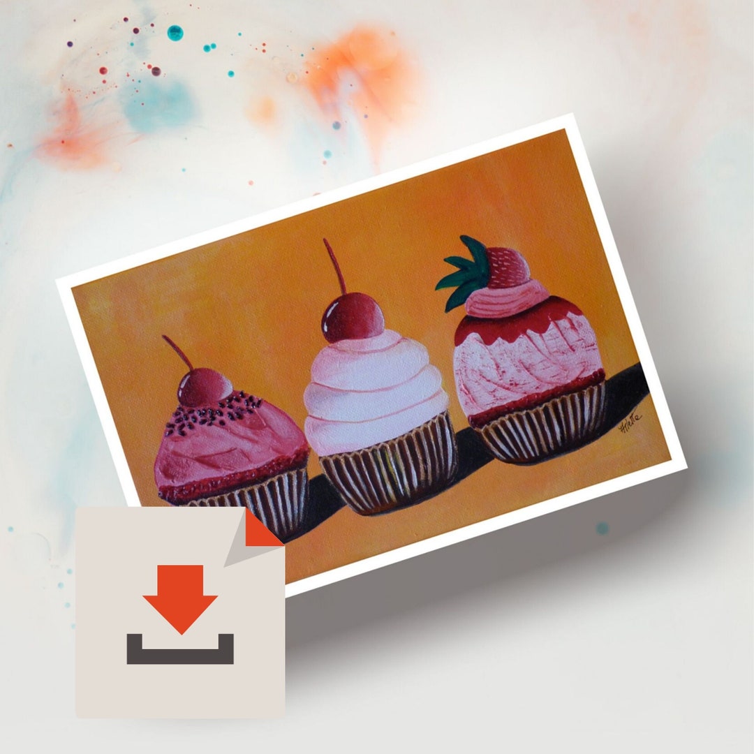 Downloadable Prints, Cupcakes Art Print, Coffee Shop Decor, Foodie Art ...