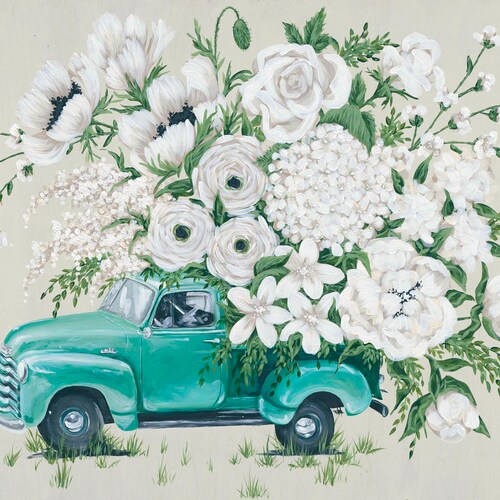 Flower Pickup Truck Print on Canvas - Etsy