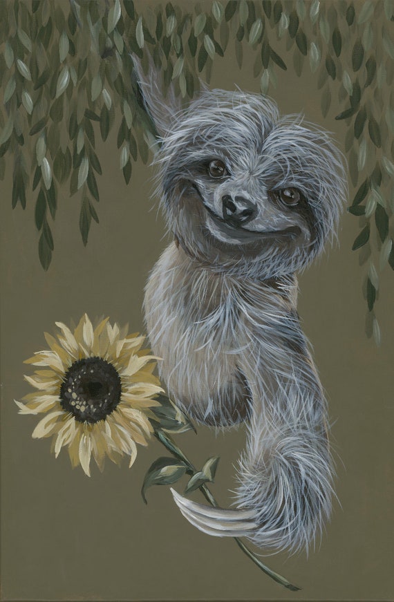 Giclée Happy Sloth Printed Canvas Prints Art & Collectibles etna.com.pe