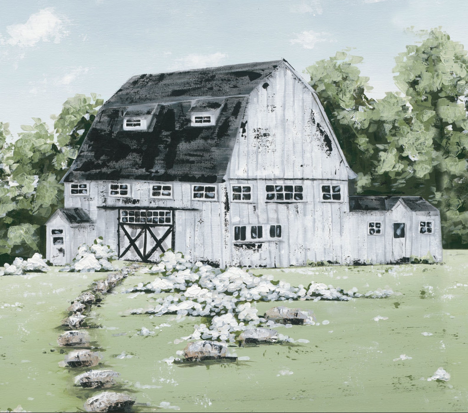 White Barn in Field Paper Print - Etsy