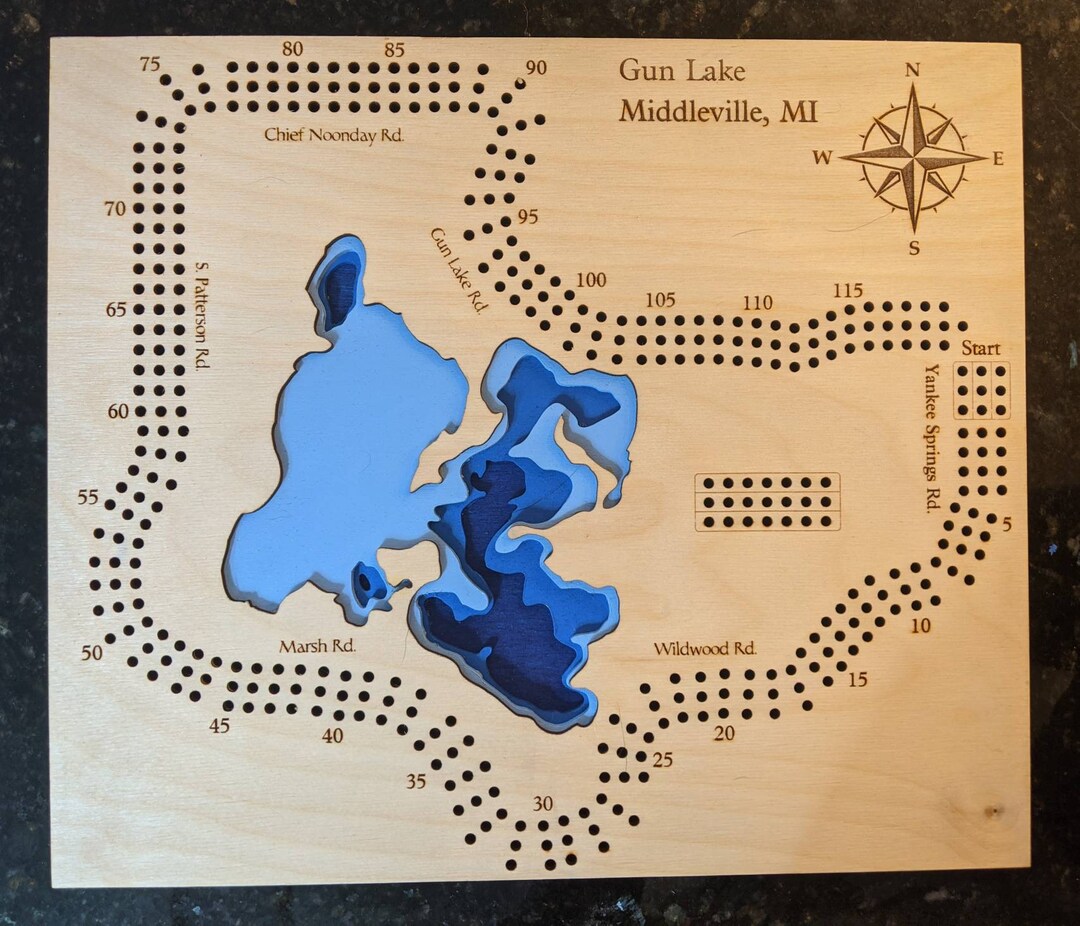 Laser Cut Gun Lake Cribbage Board 3D Depth Map - Etsy