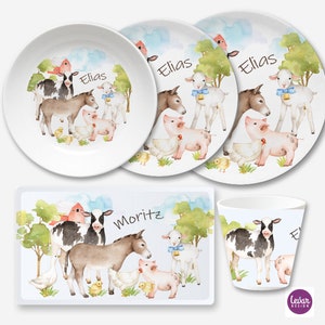 Kinderteller mit Namen personalisiert, Kindergeschirr Set Melamin, Kindergeschenk, Taufe ...