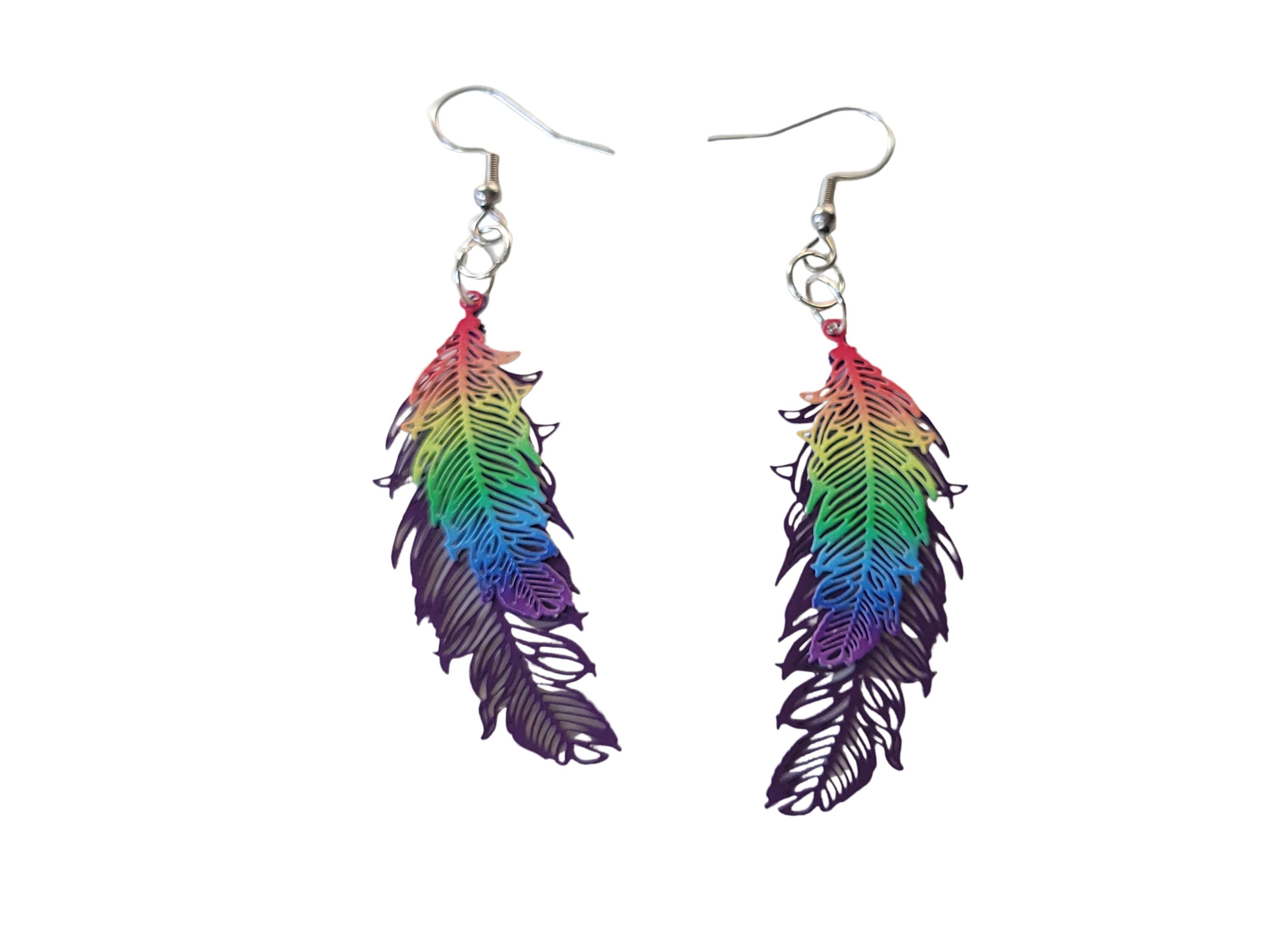 Rainbow Feather Earrings Dangle Summer Festival Earrings Birthday Gift for Bestie Etsy