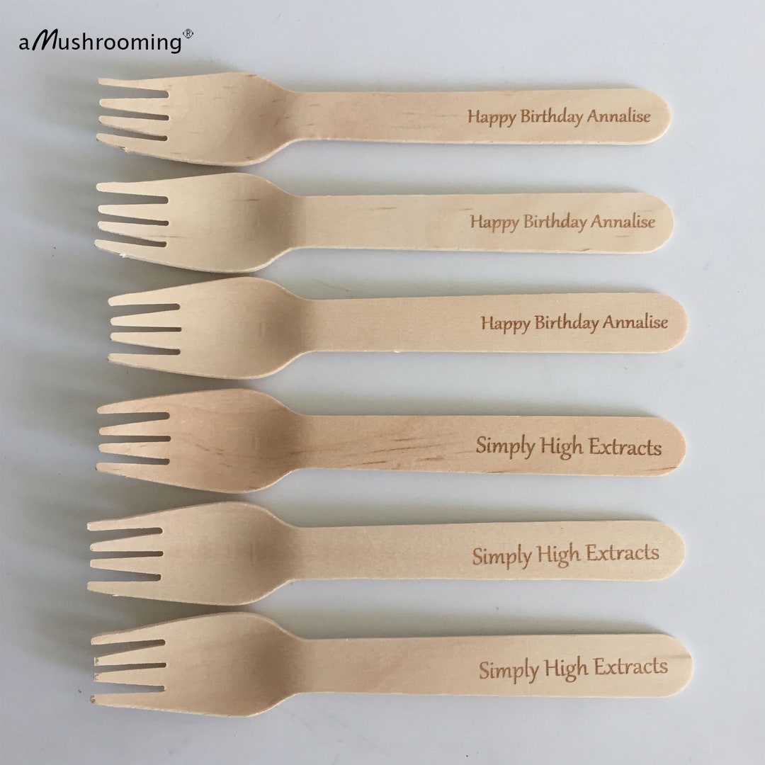 Engraved Wood Forks Customized Wooden Wedding School Event | Birthday ...