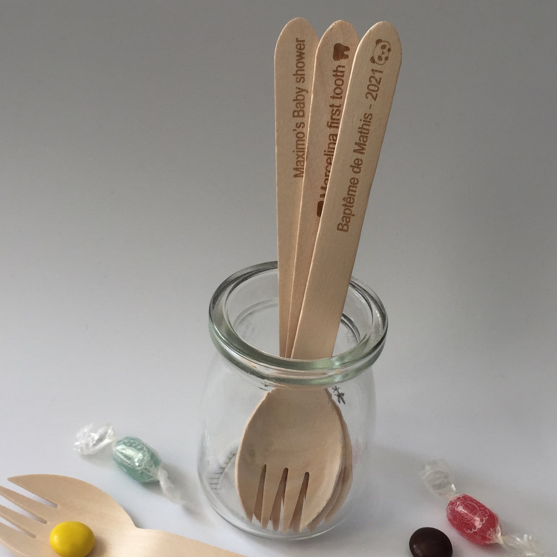 100 Personalized Wooden Sporks 16cm Eco, Biodegradable, Custom Wedding ...