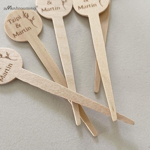 Wood Food Pick Sticks 8cm Cupcakes Toppers Initials Personalized Picks ...