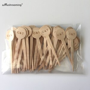 200pcs Wood Food Pick Sticks 8cm Cupcakes Toppers Initials Personalized ...