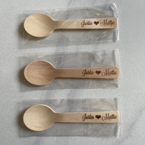 100 Personalized Dessert Ice Cream Round Spoons Name Date Wood Wedding ...