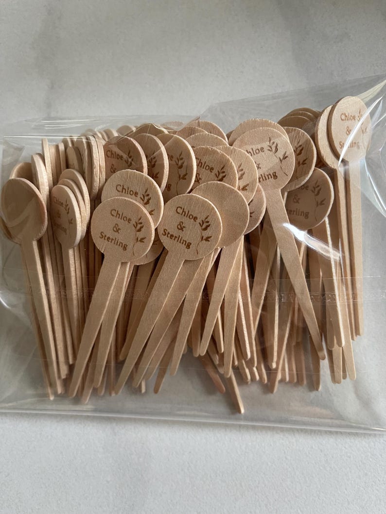 Wood Food Pick Sticks 8cm Cupcakes Toppers Initials Personalized Picks ...
