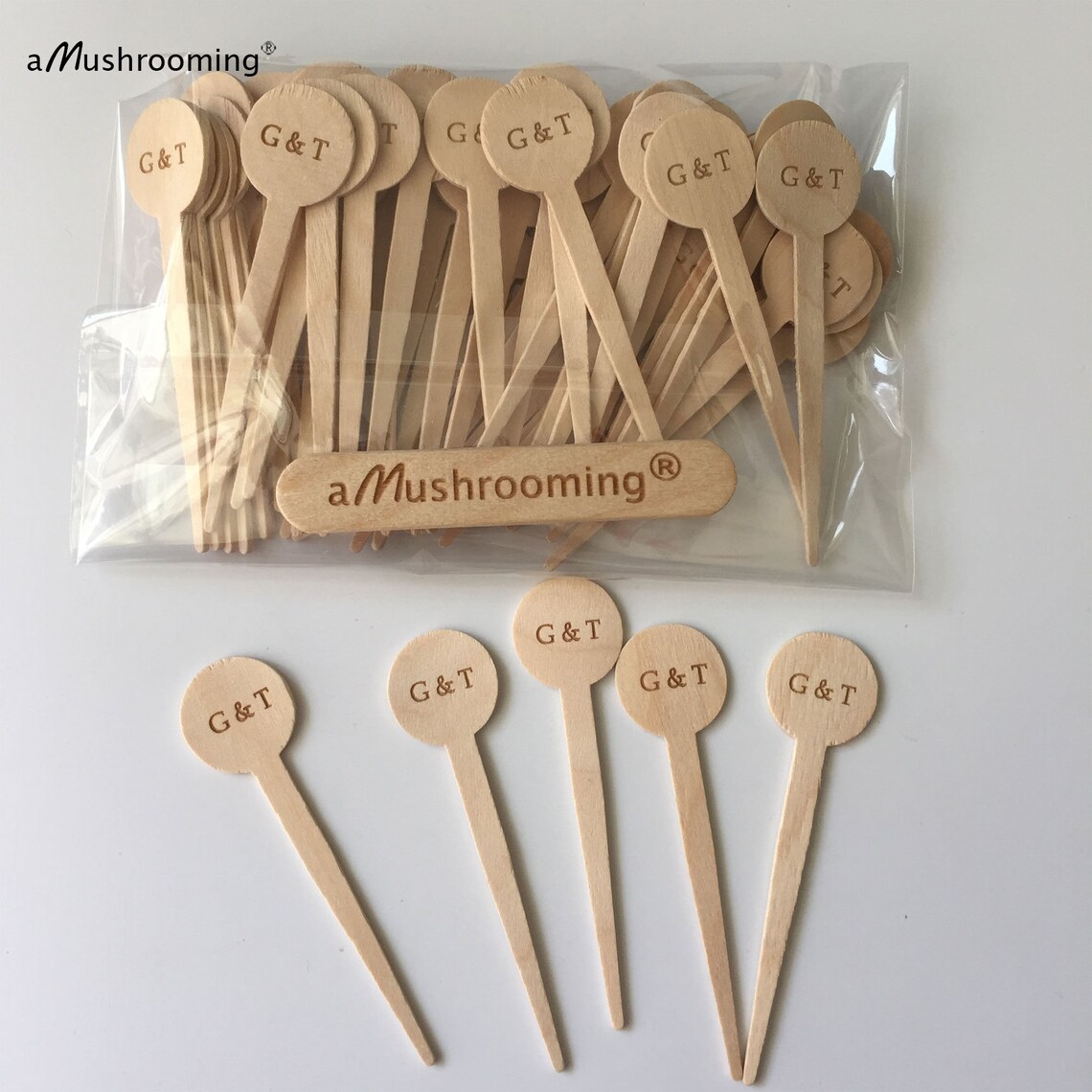 200pcs Wood Food Pick Sticks 8cm Cupcakes Toppers Initials Personalized ...