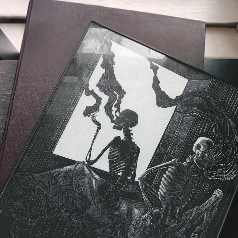 Skeleton Scratchboard Art Print: Antique Goth Decor (digital Download ...