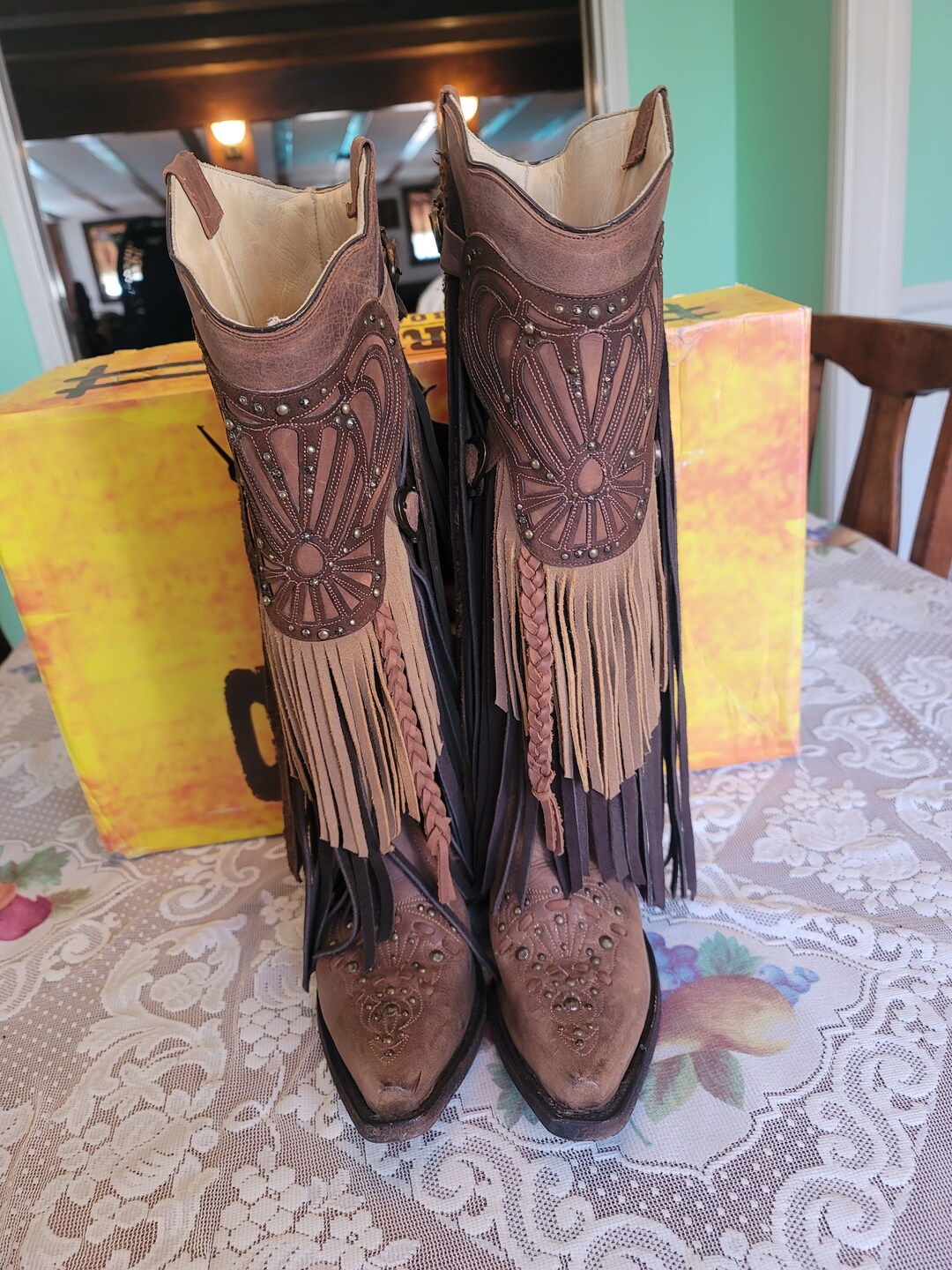 Rare Corral Brown Multi Fringe Harness Boots - Etsy