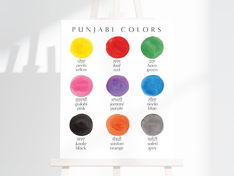 Punjabi Colors Watercolor Art Print – Language Learning (digital ...