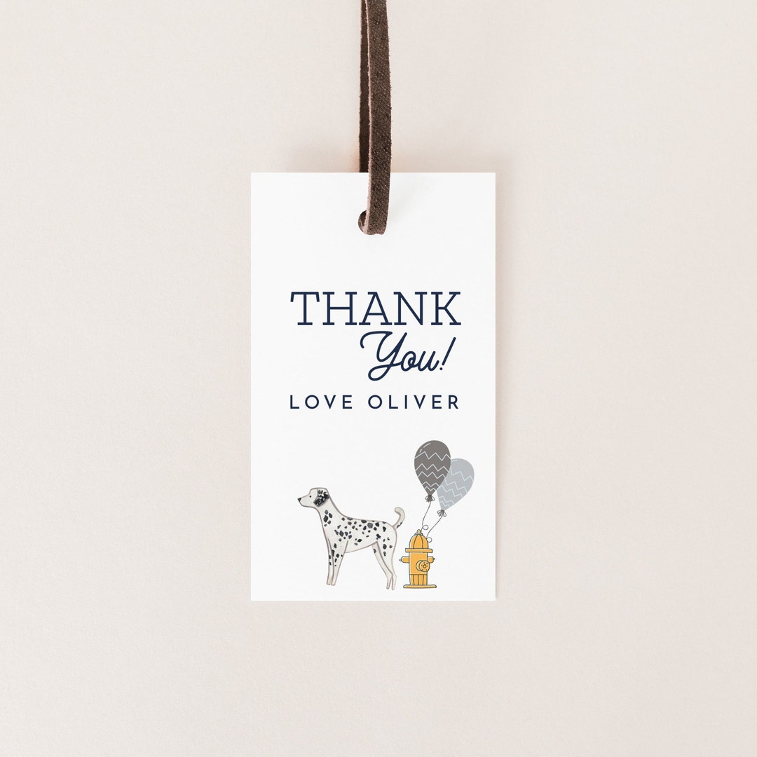 Fireman Dalmatian Birthday Favor Tag, Editable Firetruck Party (digital ...