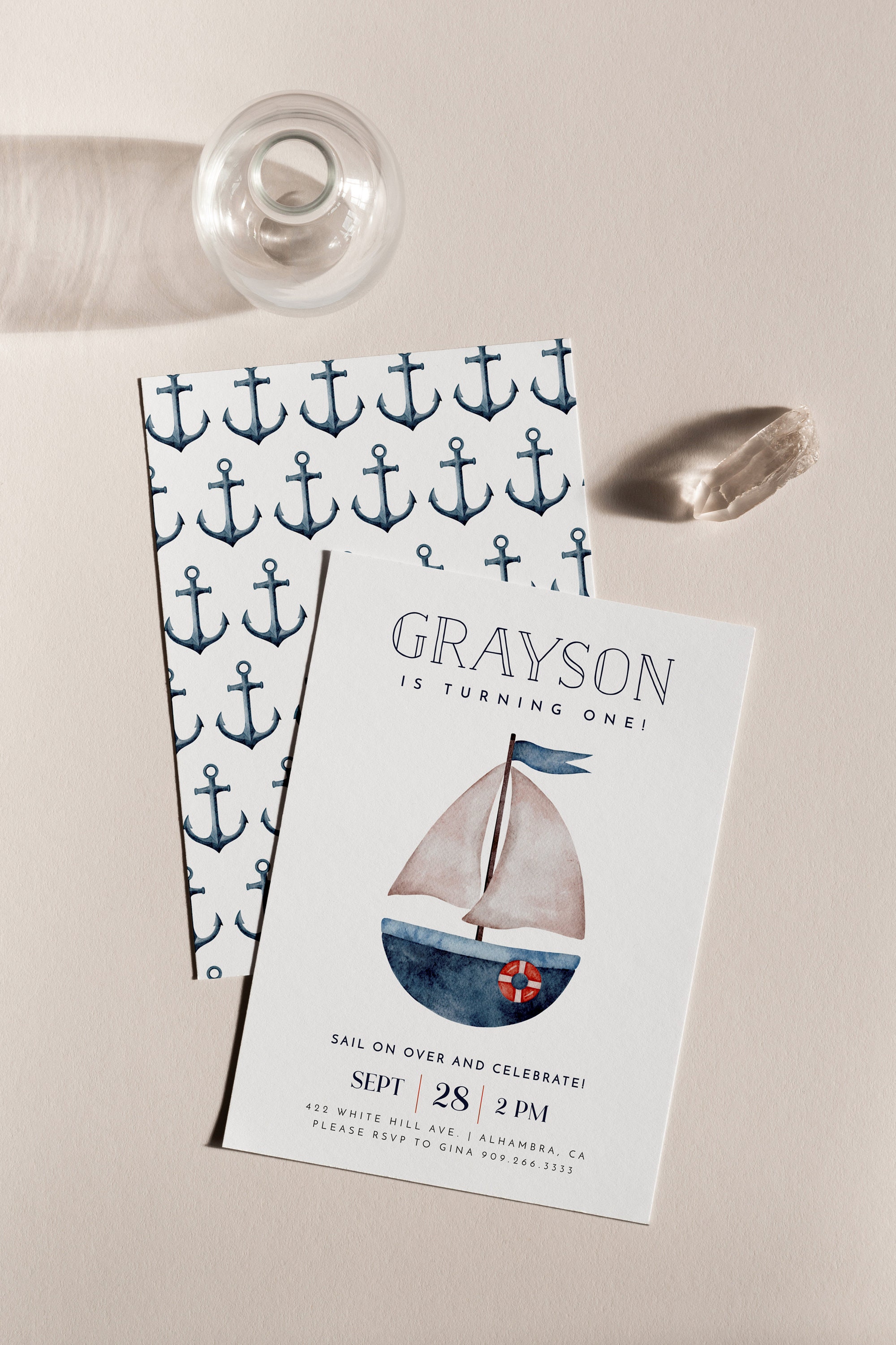Modern Nautical Birthday Invitation, Sail Boat Birthday Invite ...