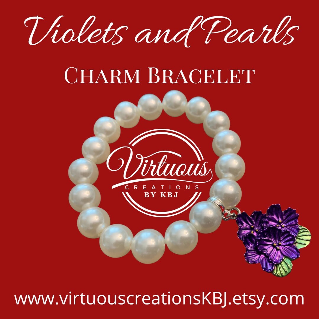Violets and Pearls Charm Bracelet - Etsy