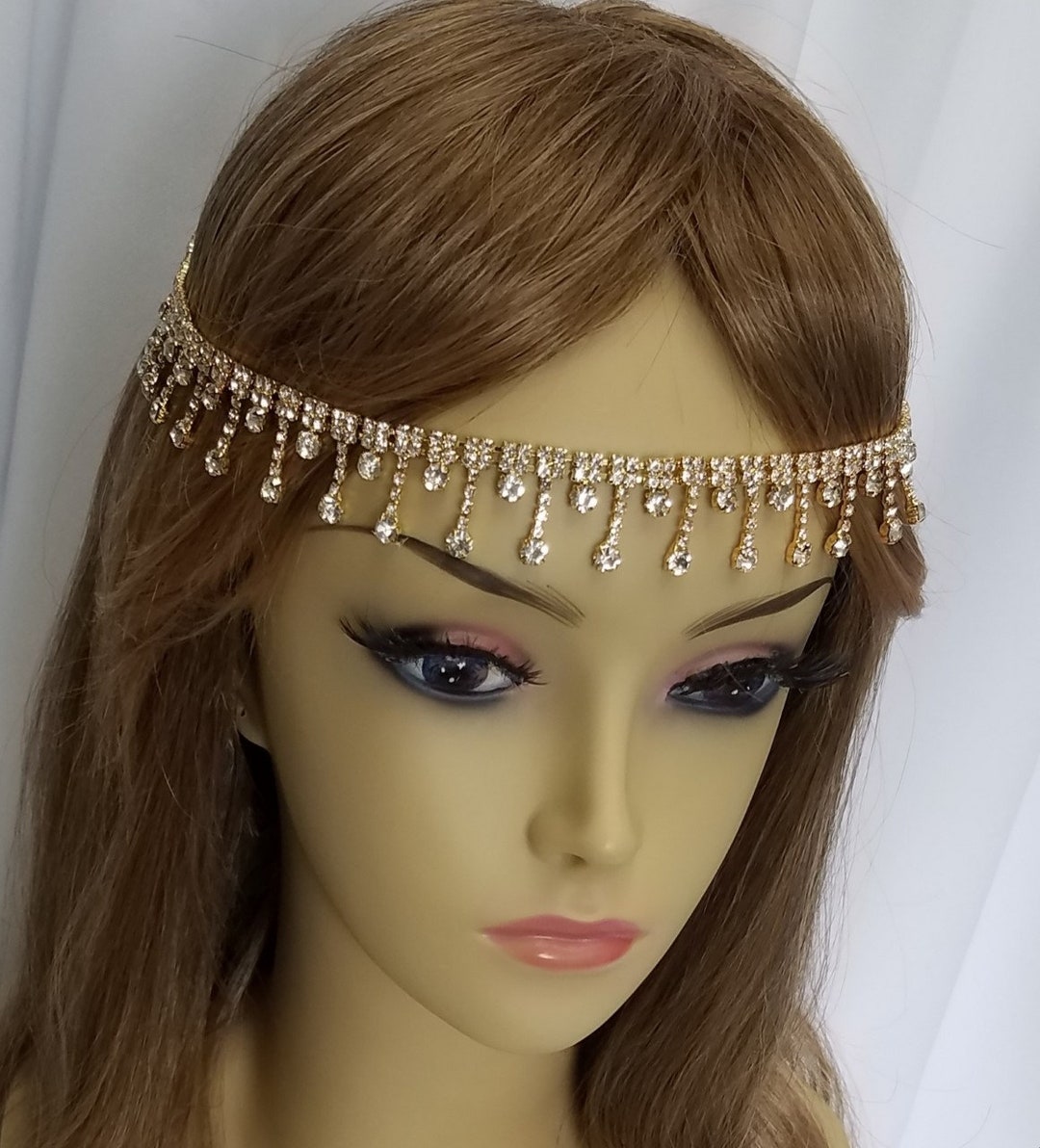 Rhinestone Head Chain Gold Or Silver Gatsby Headpiece With Or Etsy