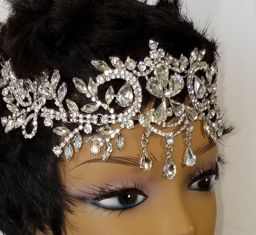 CRYSTAL RHINESTONE HEADPIECE Silver or Gold Tone Rhinestone Bridal Head ...