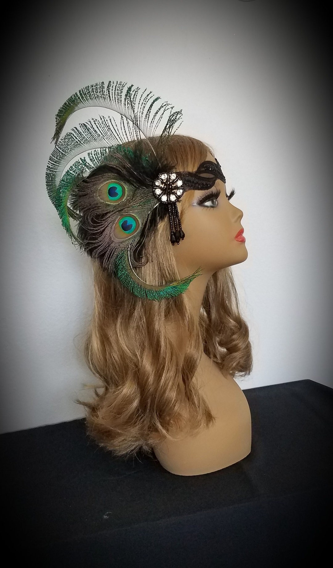 PEACOCK FEATHER FLAPPER Headpiece, Downton Abbey, Feather Headband ...