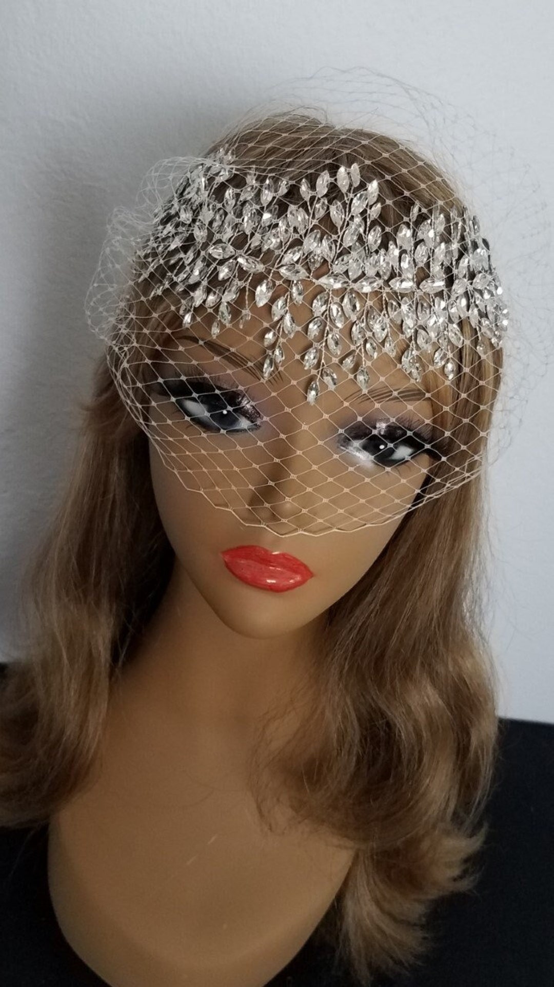 LARGE RHINESTONE HEADPIECE Silver Tone Crystal Rhinestone Bridal Head ...