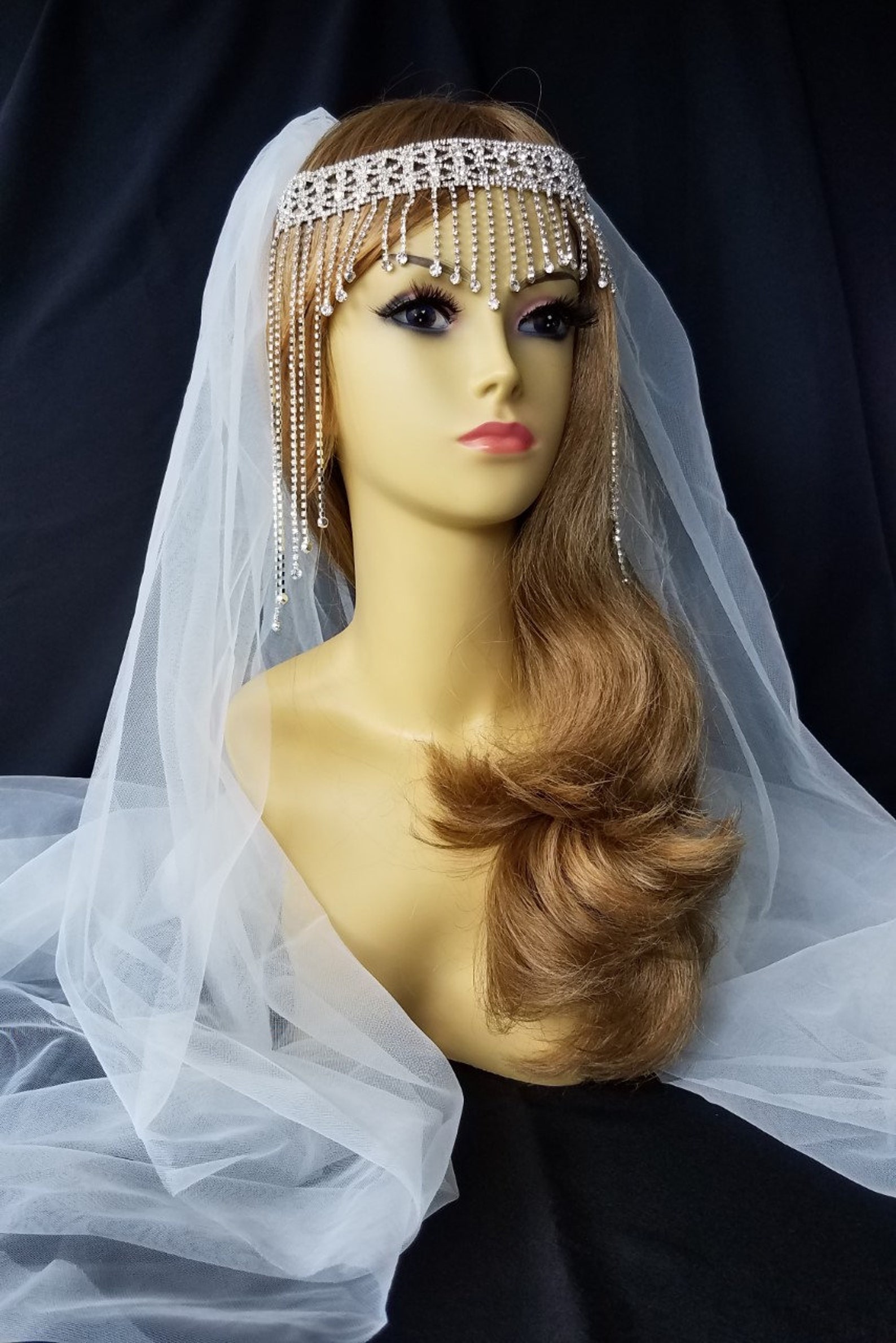 Rhinestone Head Chain Silver Tone Rhinestone Bridal Head Chain Etsy