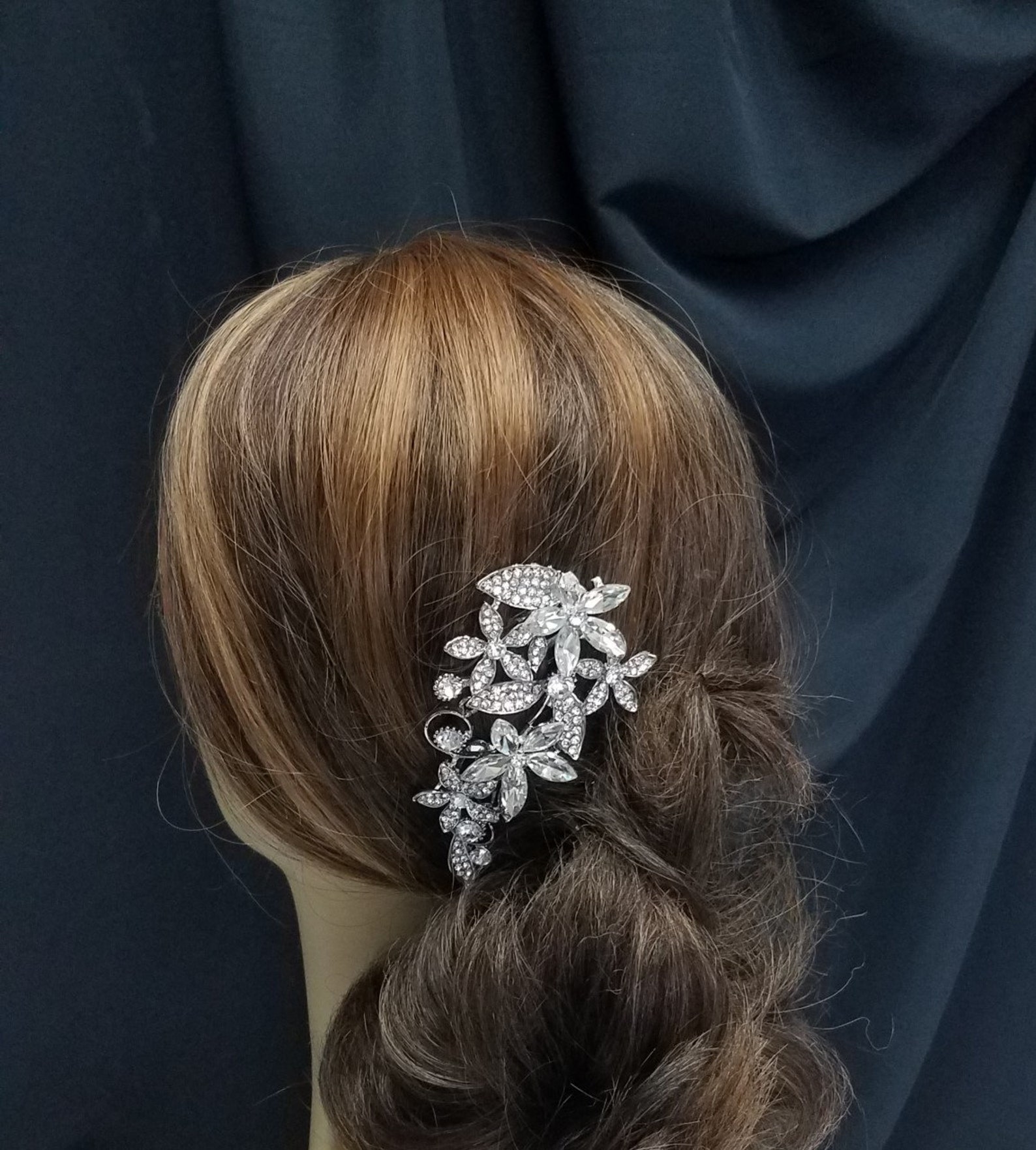 RHINESTONE FLOWER BRIDAL Headpiece, With or Without Birdcage, Tulle or ...
