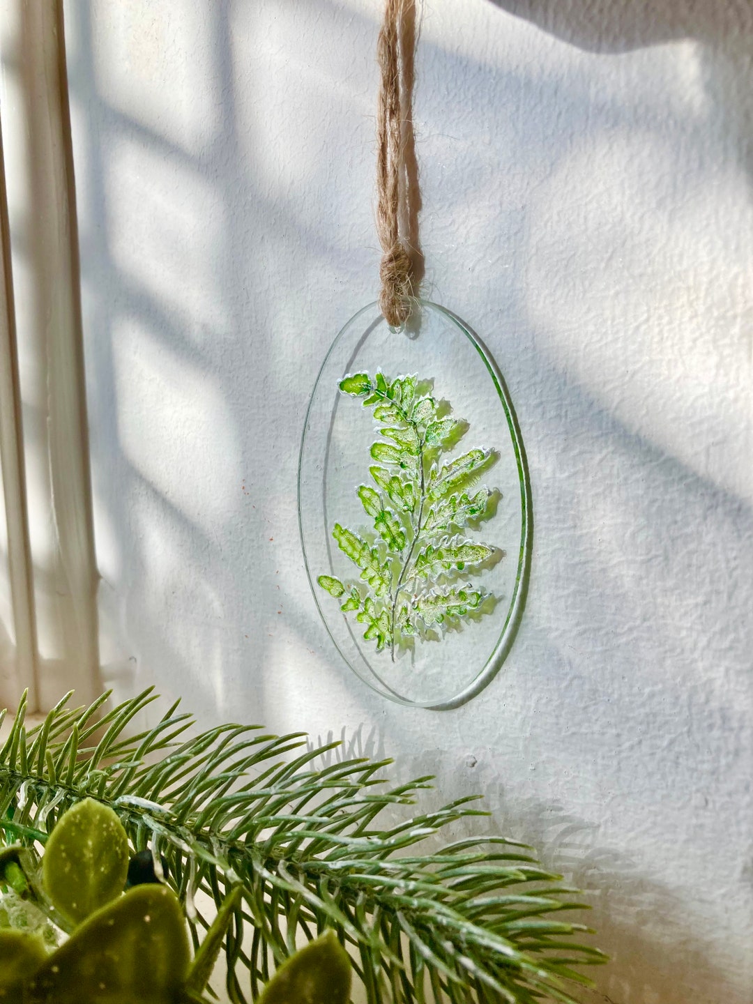 Fern Leaf Decoration Stained Glass Christmas Ornament, Forest Fern ...